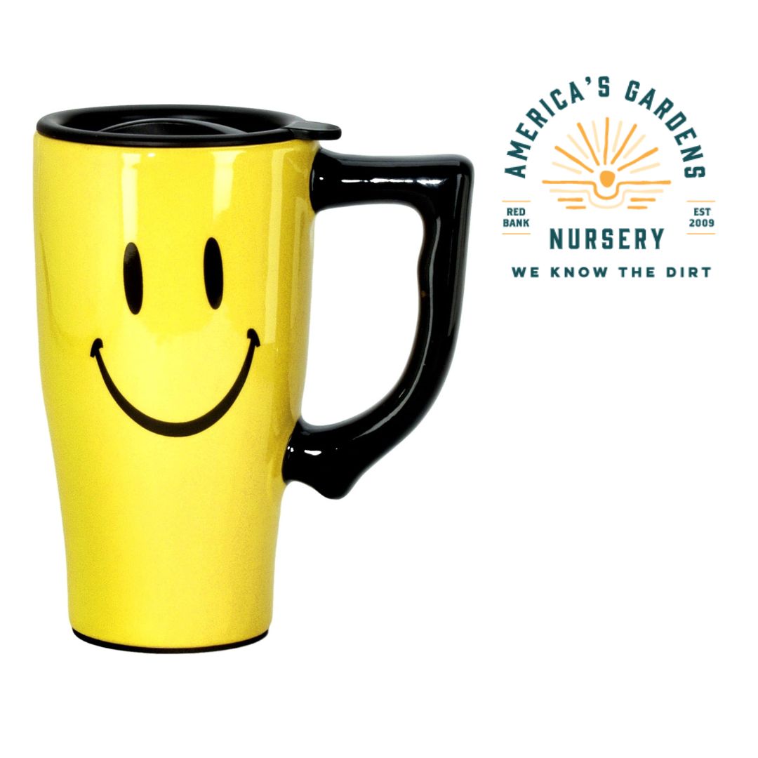 Smiley Face Ceramic Travel Mug – America's Gardens Nursery